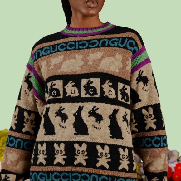 Gucci | Sweaters | Gucci Sweater Wool Jacquard Bunny Design Crewneck ...